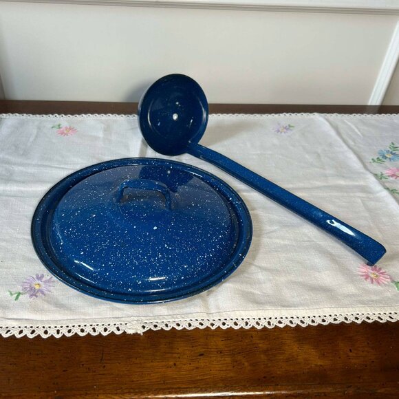Kitchen | Vintage Blue Granite Ware Enamel Ware Lid Ladle | Poshmark